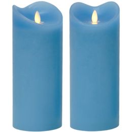 Tronje Led Kerze Echtwachskerze mit Timer Ø9,5cm Echtes Wachs 23cm Blau mit Flammen-Simulation - blau