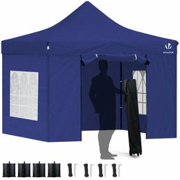 VOUNOT - Pavillon 3x3m, Wasserdichter Faltpavillon, Faltbar Partyzelt mit 4 Seitenteilen, 4 Sandsäcke, Blau