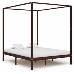 MAISONCHIC Himmelbett-Gestell Doppelbett Bett für Schlafzimmer Dunkelbraun Massivholz Kiefer 180 x 200 cm DE10571