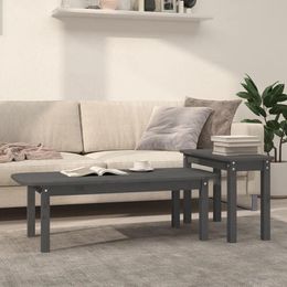 MAISONCHIC - 2-tlg. Satztisch-Set Couchtisch Wohnzimmertische Sofatische Grau Massivholz Kiefer DE25735