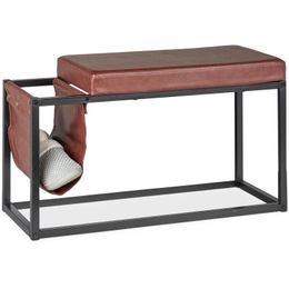 Relaxdays - Sitzbank mit Seitentasche, hbt: 42,5 x 77 x 38 cm, Industrial Design, gepolstert, Flurbank, braun/ schwarz