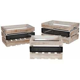 BURI - Deko-Holzkisten mit Metall 3tlg Dekokiste Holzbox Aufbewahrungskiste Used-Look