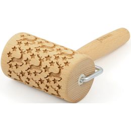 Folkroll Teigroller 3D-Motiv-Teigrolle Buchenholz, Rentier Sterne, beige|braun