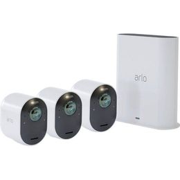 ARLO Ultra 2 Spotlight Kabelloses 4K-UHD-Überwachungssystem mit 3 Kamera Überwachungskamera (Außenbereich, 3-tlg), schwarz|weiß