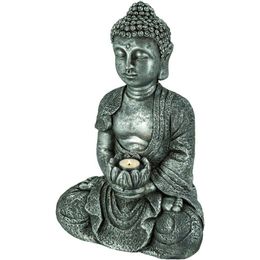 NOOR LIVING Kerzenhalter Buddha (1 St), sitzend, aus Magnesia, grau|silberfarben
