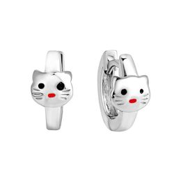 Firetti Paar Creolen Schmuck Geschenk Silber 925 Katzen, rot|schwarz|silberfarben