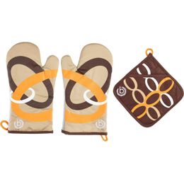 Bugatti Topfhandschuhe Ellipse, (Set, 3-tlg., bestehend aus 2x Ofenhandschuh, 1x Topflappen), braun|orange