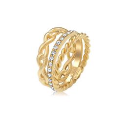 Elli Solitärring Ring Set Infinity Kristalle 925 Silber, goldfarben