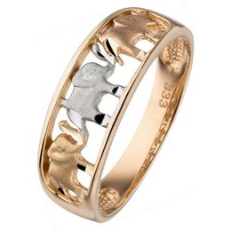 Jobo Fingerring Elefanten, 333 Gold tricolor, gelb|goldfarben