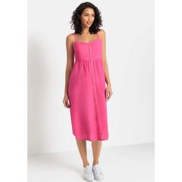 Lascana Sommerkleid aus Leinenmix mit Zierknopfleiste, Midikleid, Strandkleid, rosa