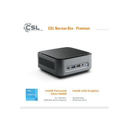 CSL Narrow Box Premium / 32GB / 500 GB M.2 SSD / Win 11 Pro Mini-PC (Intel® N6000, Intel® UHD Graphics, 32 GB RAM, 500 GB SSD, passiver CPU-Kühler), schwarz