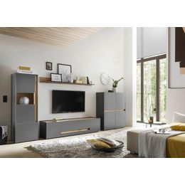 Wohnwand Inosign "Giron" Kastenmöbel-Sets Gr. B/H/T: 350 cm x 155 cm x 45 cm, grau (grau, wotan eiche) Moderne Wohnwand Wohnwände