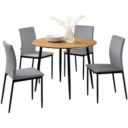 Essgruppe LEONIQUE "Pavia + Eadwine" Sitzmöbel-Sets Gr. Kunstleder, Esstisch mit eichefarbener Tischplatte, grau (grau eichefarben) Essgruppen