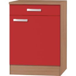 Unterschrank Optifit "Odense" Schränke Gr. B/H/T: 60 cm x 85 cm x 60 cm, 1 St., rot (rot, buche) Unterschränke 60 cm breit, mit Tür und Schubkasten, 28 mm starker Arbeitsplatte