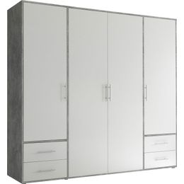 Kleiderschrank Schlafkontor "Valencia" Schränke Gr. B/H/T: 206 cm x 195 cm x 60 cm, 4 St., weiß (beton hell, weiß) Textil-Kleiderschränke