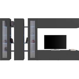 Wohnwand Tecnos "Maruska" Kastenmöbel-Sets Gr. B/H/T: 340 cm x 180 cm x 30 cm, grau (anthrazit, anthrazit) Wohnwände