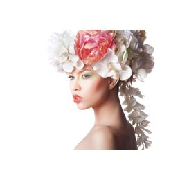 Acrylglasbild queence "Frau mit Blumenhut" Bilder Gr. B/H/T: 120 cm x 80 cm x 2,4 cm, rosa Acrylglasbilder