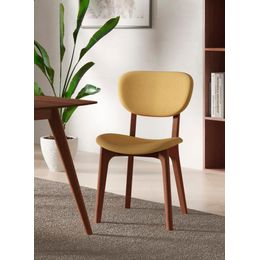 Stuhl Inosign "COZY" Stühle Gr. B/H/T: 50 cm x 88 cm x 62 cm, 2 St., Microfaser Veloursoptik, Massivholz, gelb (yellow, nuss) 4-Fuß-Stuhl Esszimmerstuhl Polsterstuhl Küchenstühle
