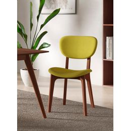Stuhl Inosign "COZY" Stühle Gr. B/H/T: 50 cm x 88 cm x 62 cm, 2 St., Microfaser Veloursoptik, Massivholz, grün (green, nuss) 4-Fuß-Stuhl Esszimmerstuhl Polsterstuhl Küchenstühle