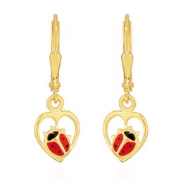 NKlaus Single-Creole Paar Ohrhänger Marienkäfer 333 Gelbgold 8 Kt 11,6x7,6mm Damen Kinder