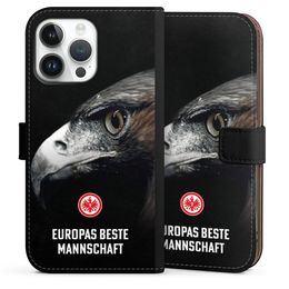 DeinDesign iPhone 14 Pro Max Handy Klapph&uuml;lle Handyh&uuml;lle aus Kunst Leder schwarz Flip Case European Cup Official Licensed Product Eintracht Frankfurt Sideflip 