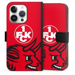 DeinDesign iPhone 14 Pro Handy Klapph&uuml;lle Handyh&uuml;lle aus Kunst Leder schwarz Flip Case Devil 1. Fc Kaiserslautern 1. Fck Sideflip mit langer Lasche