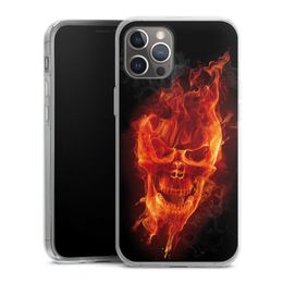 DeinDesign iPhone 12 Pro Max Handy Silikon H&uuml;lle Case transparent Handyh&uuml;lle Fire Skull Totenkopf Silikon Case