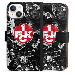 DeinDesign iPhone 14 Handy Klapph&uuml;lle Handyh&uuml;lle aus Kunst Leder schwarz Flip Case Coat Of Arms 1. Fc Kaiserslautern Muster Sideflip mit Lasche