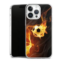 DeinDesign iPhone 14 Pro Max Handy Silikon H&uuml;lle Case transparent Handyh&uuml;lle Soccer Ball Fire Silikon Case
