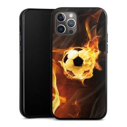 DeinDesign iPhone 12 Pro Handy Silikon H&uuml;lle Case schwarz Handyh&uuml;lle Soccer Ball Fire