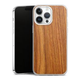 DeinDesign iPhone 14 Pro Max Handy Silikon H&uuml;lle Case transparent Handyh&uuml;lle Larch Wood Wooden Look Silikon Case