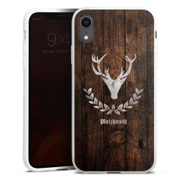 DeinDesign iPhone Xr Handy Silikon H&uuml;lle Case wei&szlig; Handyh&uuml;lle Wooden Look Deer Wood Silikon Case