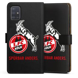 DeinDesign Galaxy A51 Handy Klapph&uuml;lle Handyh&uuml;lle aus Kunst Leder schwarz Flip Case Official Licensed Product Transparent 1. Fc K&ouml;ln Sideflip mit Lasche