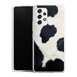 DeinDesign Galaxy A53 5G Handy Silikon H&uuml;lle Case wei&szlig; Handyh&uuml;lle Animal Print Animal Look Cow Skin Silikon Case
