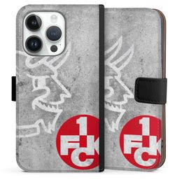 DeinDesign iPhone 14 Pro Handy Klapph&uuml;lle Handyh&uuml;lle aus Kunst Leder schwarz Flip Case 1. Fck Devil 1. Fc Kaiserslautern Sideflip mit langer Lasche