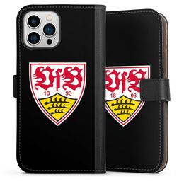 DeinDesign iPhone 13 Pro Max Handy Klapph&uuml;lle Handyh&uuml;lle aus Kunst Leder schwarz Flip Case Vfb Stuttgart Coat Of Arms Official Licensed Product Sideflip mit 
