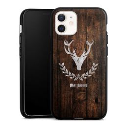 DeinDesign iPhone 12 mini Handy Silikon H&uuml;lle Case schwarz Handyh&uuml;lle Wooden Look Deer Wood