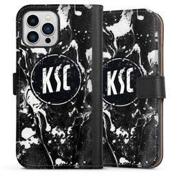 DeinDesign iPhone 13 Pro Max Handy Klapph&uuml;lle Handyh&uuml;lle aus Kunst Leder schwarz Flip Case Karlsruher Sc Ksc Official Licensed Product Sideflip mit langer Lasche
