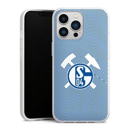 DeinDesign iPhone 13 Pro Handy Silikon H&uuml;lle Case wei&szlig; Handyh&uuml;lle Bundesliga Stripes Fc Schalke 04 Silikon Case