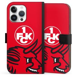 DeinDesign iPhone 14 Pro Max Handy Klapph&uuml;lle Handyh&uuml;lle aus Kunst Leder schwarz Flip Case Devil 1. Fc Kaiserslautern 1. Fck Sideflip mit Lasche