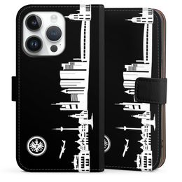 DeinDesign iPhone 14 Pro Handy Klapph&uuml;lle Handyh&uuml;lle aus Kunst Leder schwarz Flip Case Eintracht Frankfurt Sge Skyline Sideflip mit langer Lasche