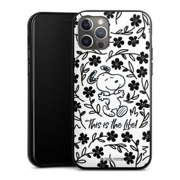 DeinDesign iPhone 12 Pro Handy Silikon H&uuml;lle Case schwarz Handyh&uuml;lle Peanuts Flowers Snoopy