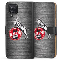 DeinDesign Galaxy A12 Handy Klapph&uuml;lle Handyh&uuml;lle aus Kunst Leder schwarz Flip Case Metallic Look Official Licensed Product 1. Fc K&ouml;ln Sideflip mit langer Lasche