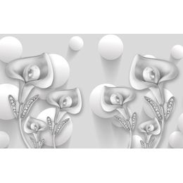 papermoon Fototapete "Abstrakt 3D Effekt mit Blumen" Tapeten Gr. B/L: 4,50 m x 2,80 m, Bahnen: 9 St., bunt Fototapeten