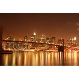papermoon Fototapete "Brooklyn Bridge bei Nacht" Tapeten Gr. B/L: 4,5 m x 2,8 m, Bahnen: 9 St., bunt (mehrfarbig) Fototapeten