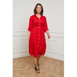 Curvy Lady Leinen-Kleid in Rot - 48/50