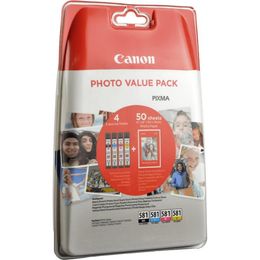4 Canon Tinten 2106C005 CLI-581 BK C M Y + Fotopapier 4-farbig