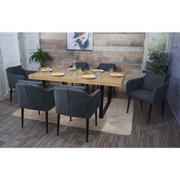 6er-Set Esszimmerstuhl MCW-H93, K&uuml;chenstuhl Lehnstuhl Stuhl ~ Stoff/Textil dunkelgrau
