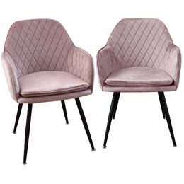 Esszimmerstühle in Steppoptik - gepolsterte Loungesessel mit abgestepptem Samtbezug und Armlehnen - stabile Stühle Esszimmer mit Metallgestell