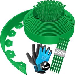Kesser Flexible Rasenkante aus Kunststoff mit Erdankern + Handschuhen Beeteinfassung Beetumrandung Beetbegrenzung Mähkante Grün / 50m - Höhe 5cm - Grün